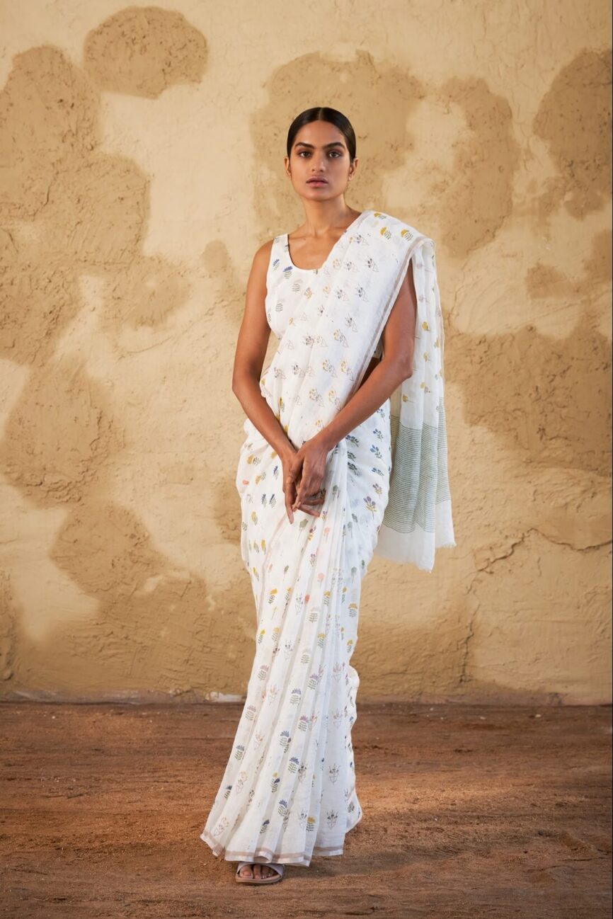 Chakwa Block Printed Linen Sari – Anavila