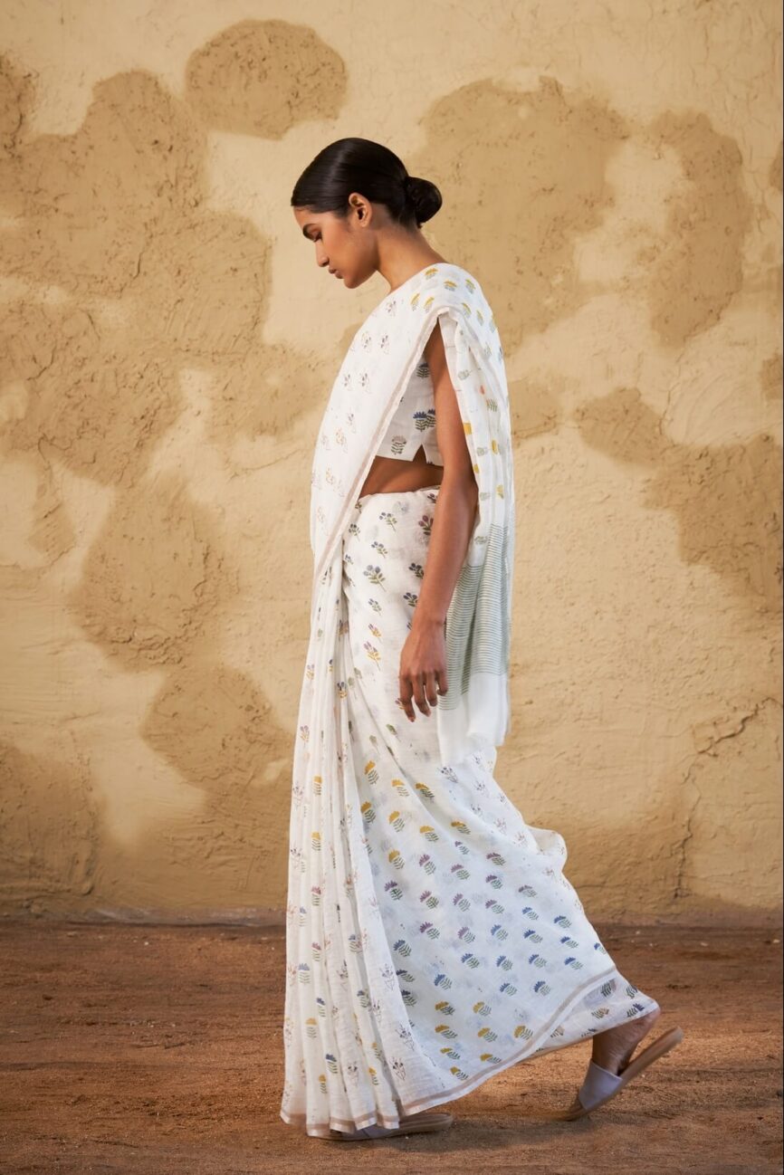 Chakwa Block Printed Linen Sari – Anavila