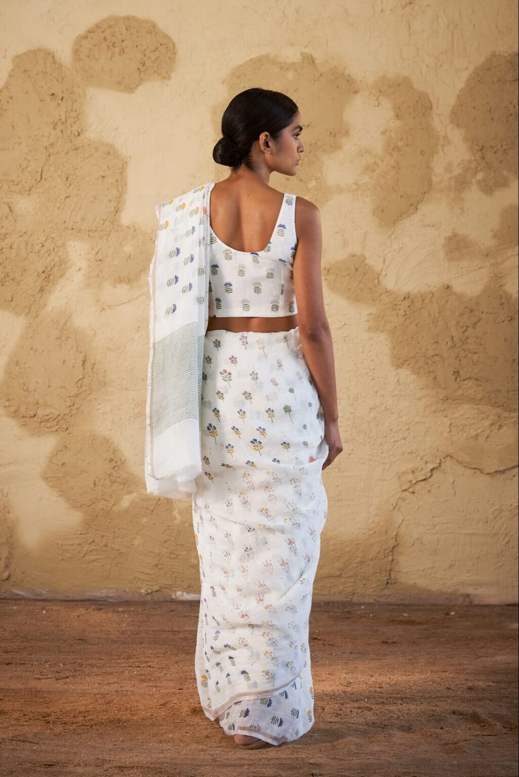 Chakwa Block Printed Linen Sari – Anavila