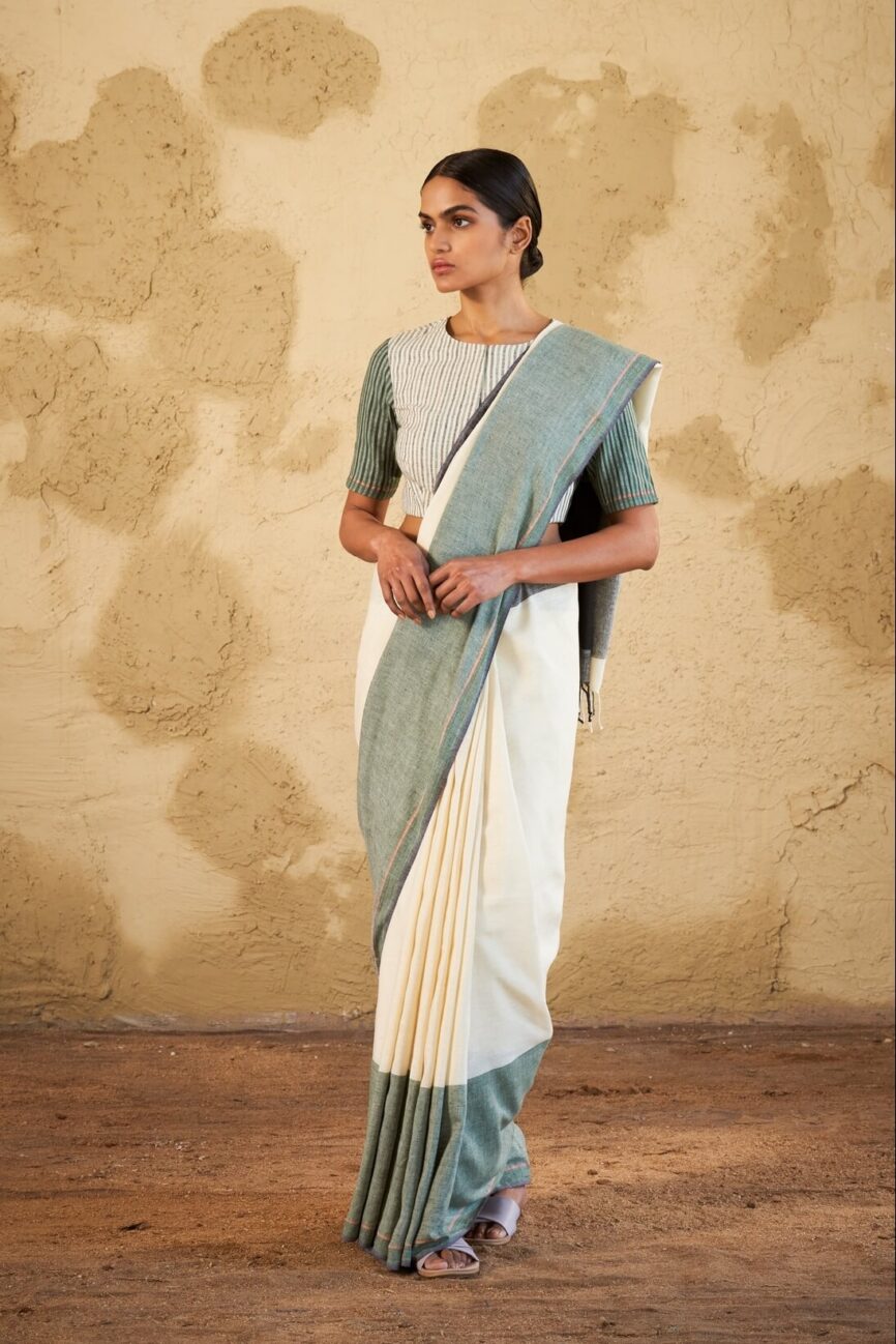 Sage Green Border Matka Silk Sari – Anavila