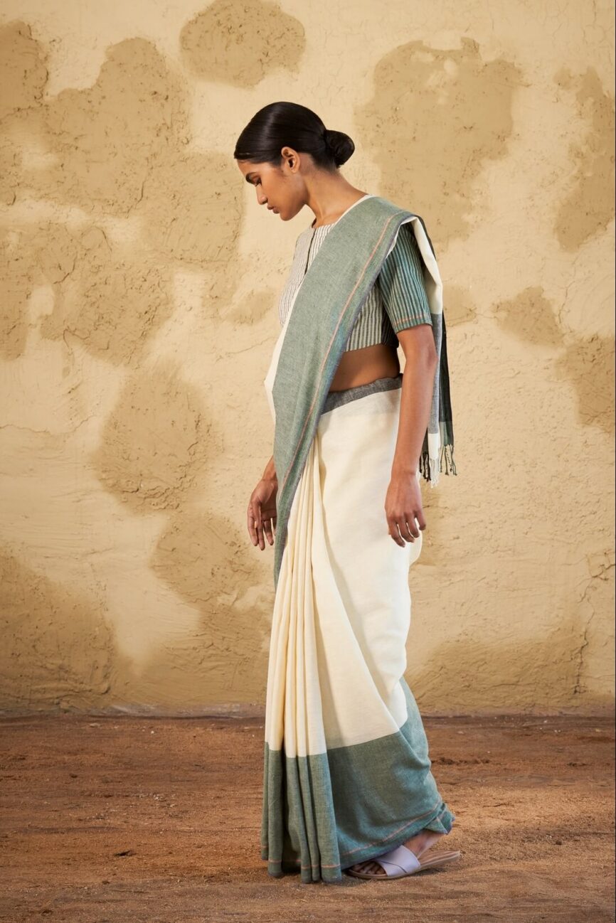 Sage Green Border Matka Silk Sari – Anavila