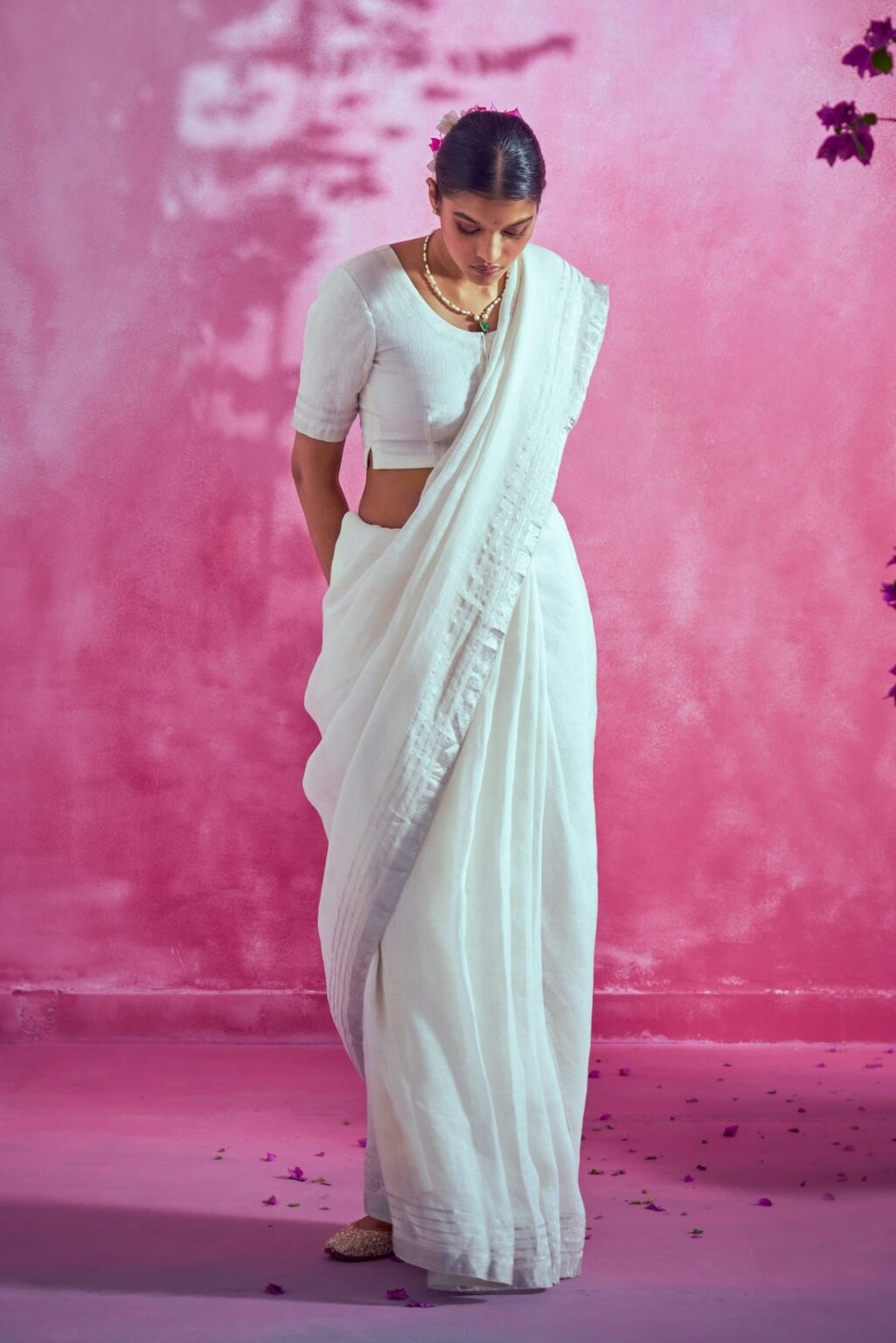 Silver Border Ivory Sari – Anavila