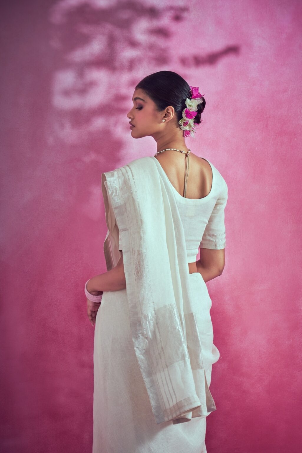 Silver Border Ivory Sari – Anavila