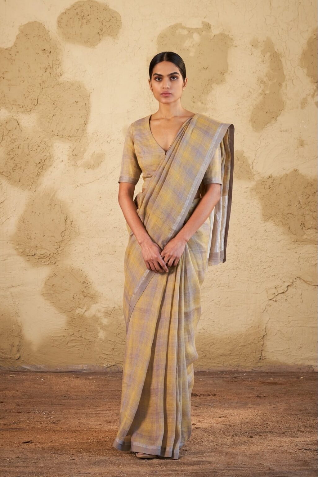 Ochre Balu Linen Sari – Anavila
