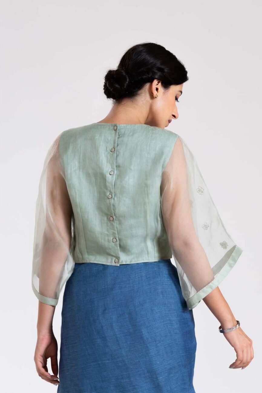 Green Floral Applique Organza Kaftan Blouse – Anavila
