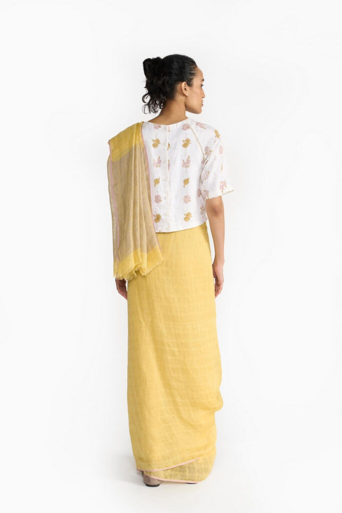 Jaune Soft Checkered Sari – Anavila