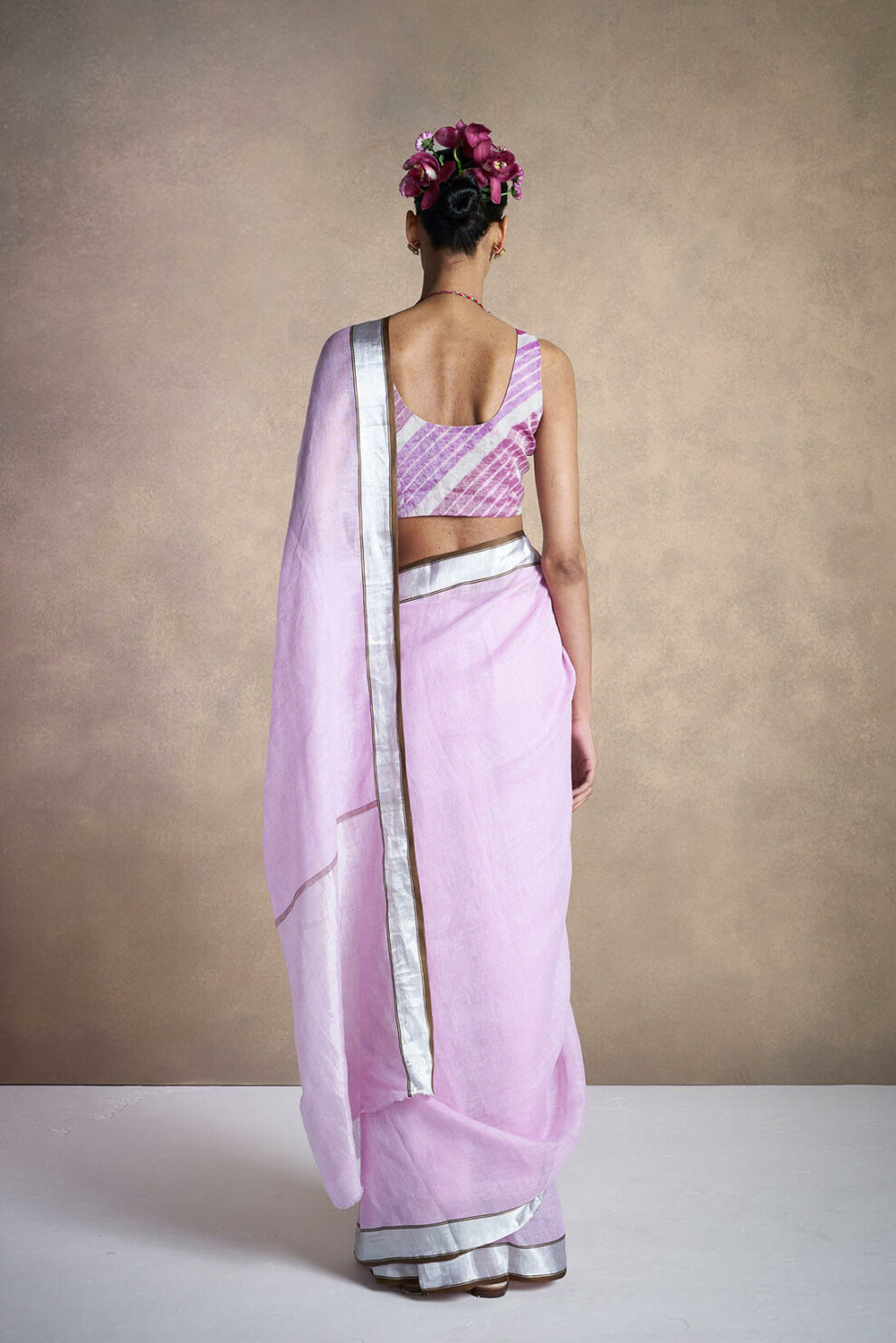 Lavender Satin Border Festive Linen Sari – Anavila