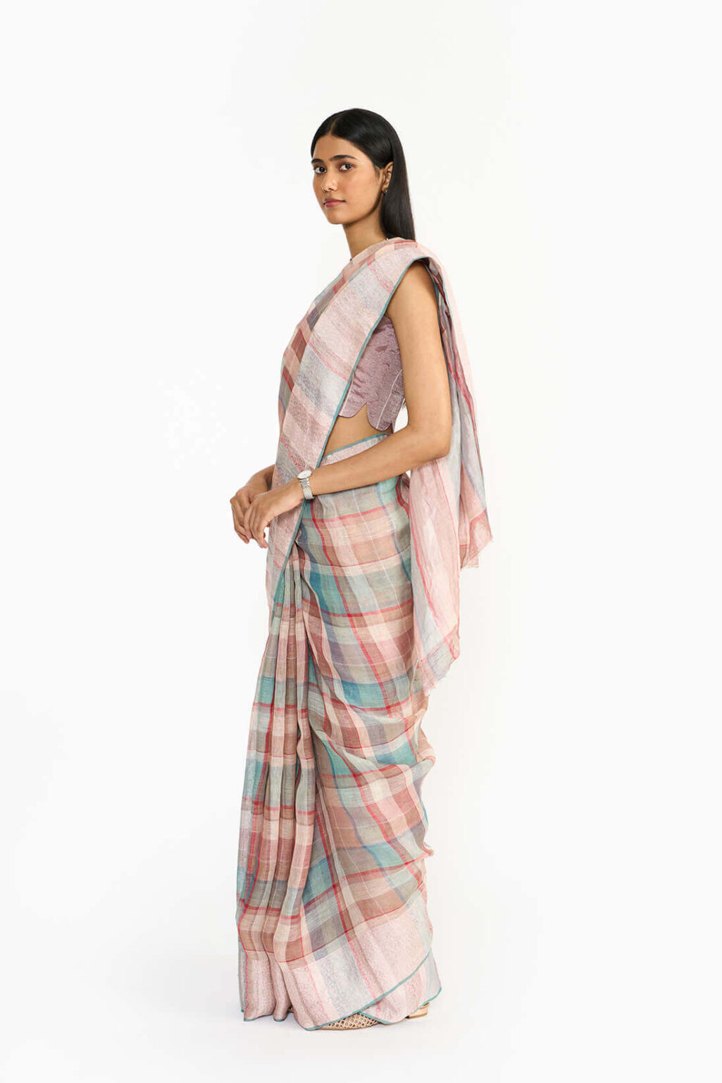Mauve Plaid Sari – Anavila