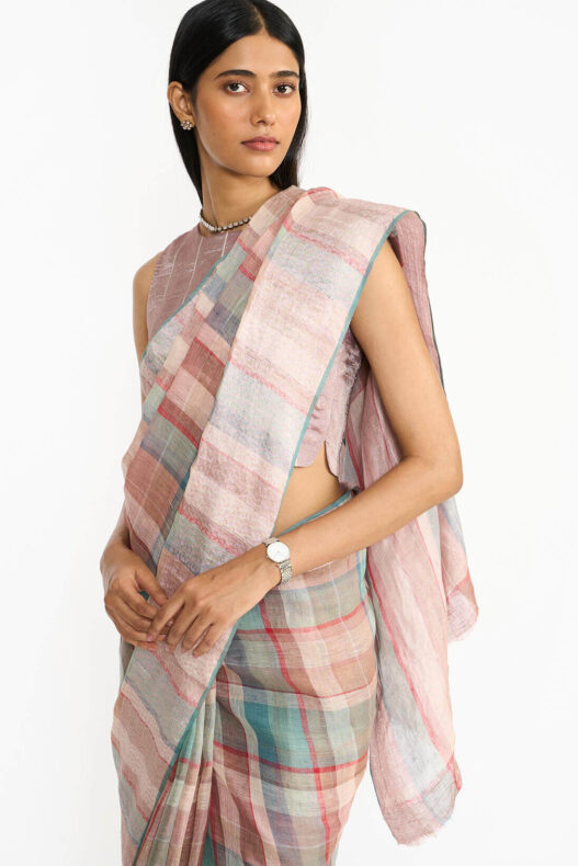 Mauve Plaid Sari – Anavila
