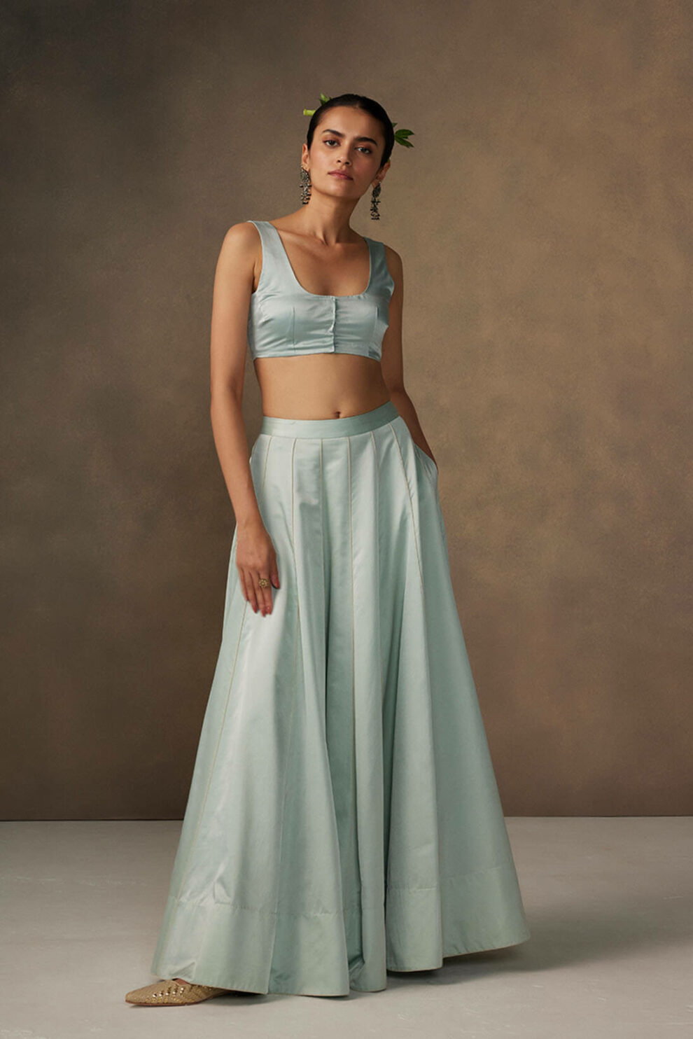 Powder Blue Satin Lehenga and Blouse Set – Anavila