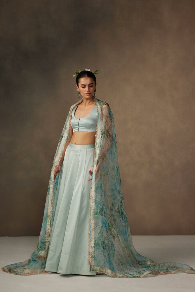 Powder Blue Satin Lehenga and Blouse Set – Anavila