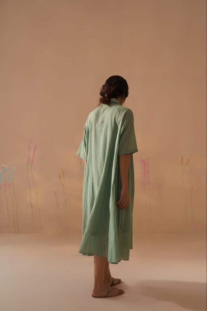 Sage Green Jamdani Choga Dress – Anavila